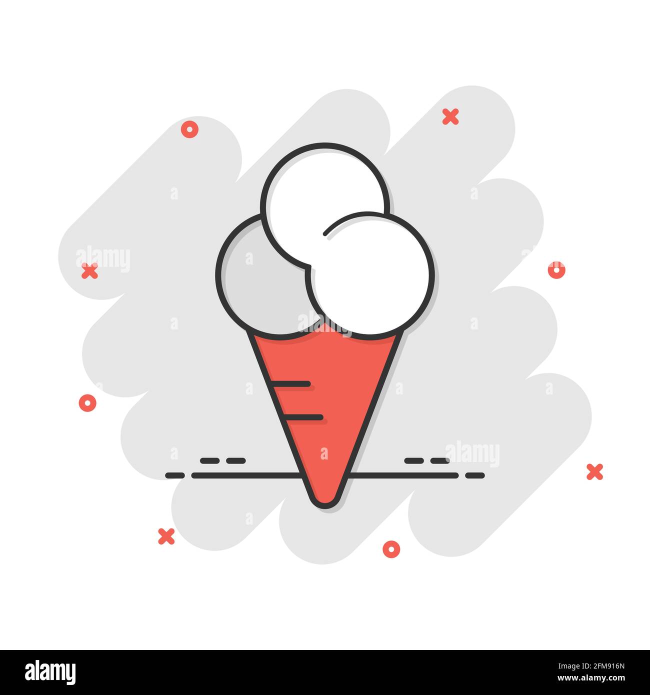 Ice cream icon in comic style. Sundae cartoon vector illustration on white isolated background ...