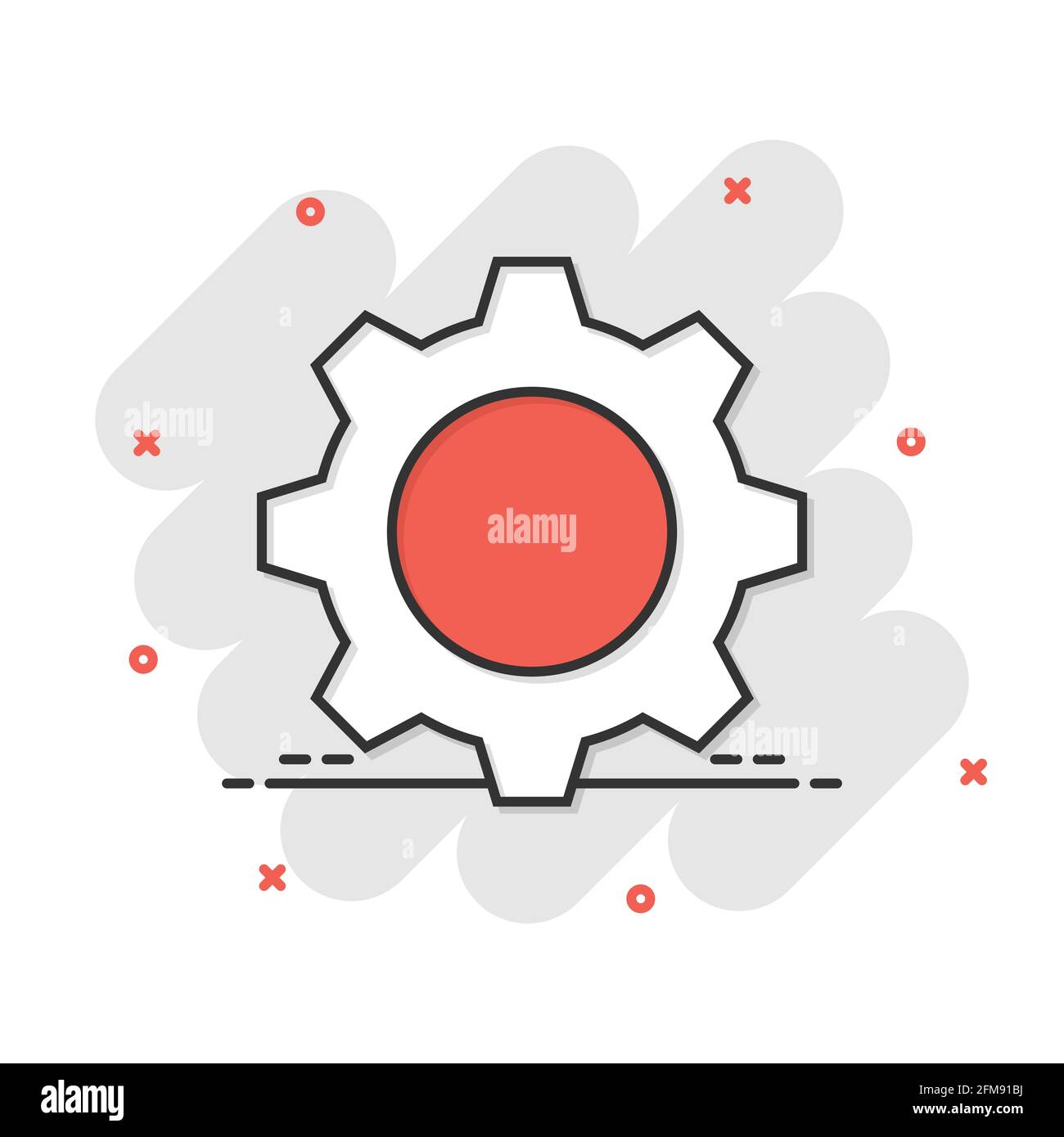 Gear vector icon in comic style. Cog wheel cartoon illustration on ...
