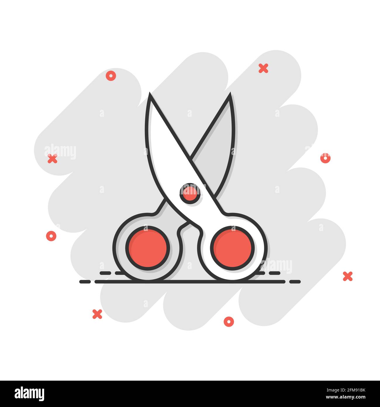 Scissor icon in comic style. Cut equipment cartoon vector illustration ...