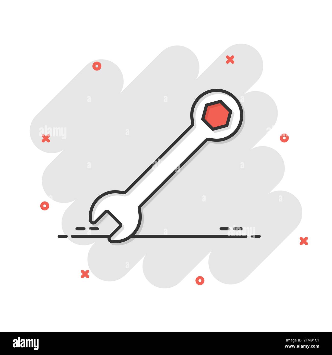 Wrench icon in comic style. Spanner key cartoon vector illustration on ...