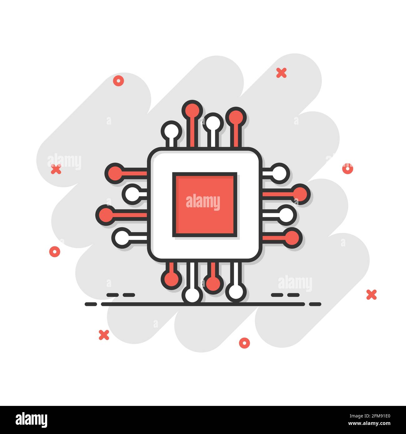 Computer cpu icon in comic style. Circuit board cartoon vector ...