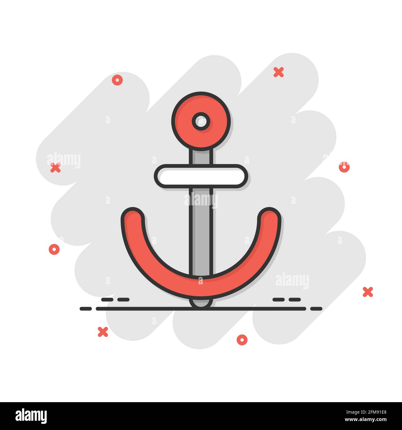 Boat anchor icon in comic style. Vessel hook cartoon vector ...