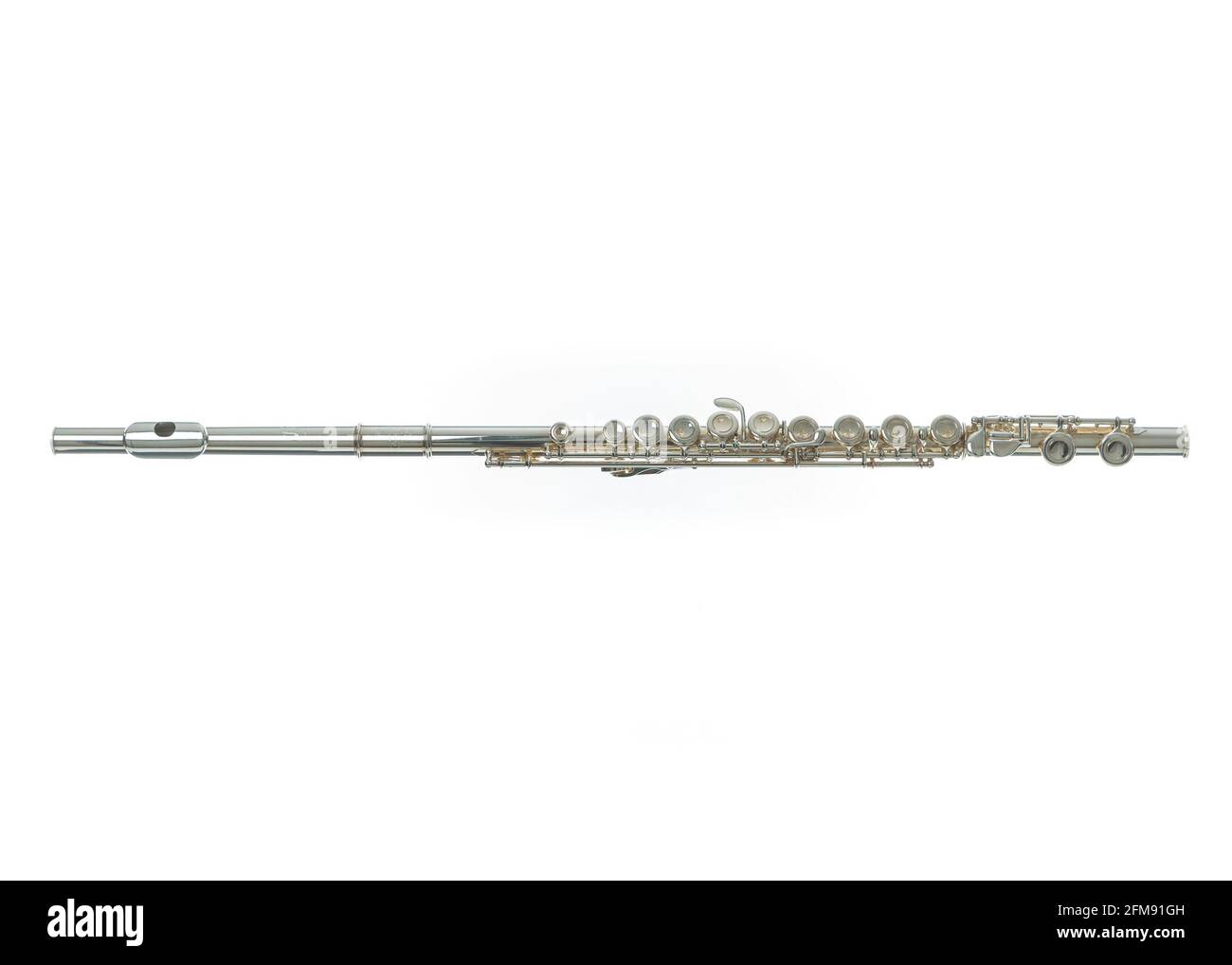 Silver Plated Flute on White Background with Copy Space Stock Photo - Alamy