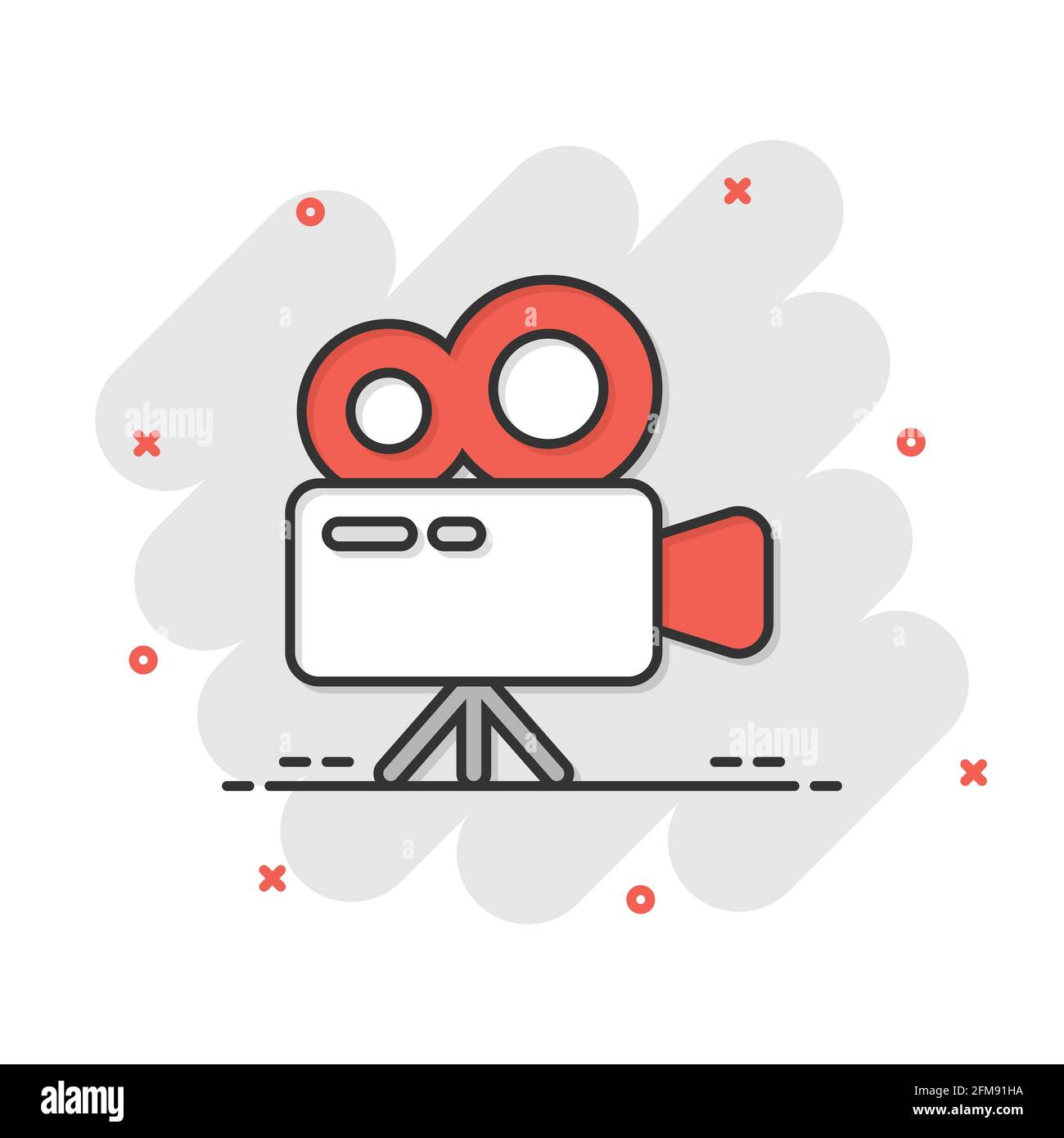 Projector icon in comic style. Cinema camera cartoon vector ...