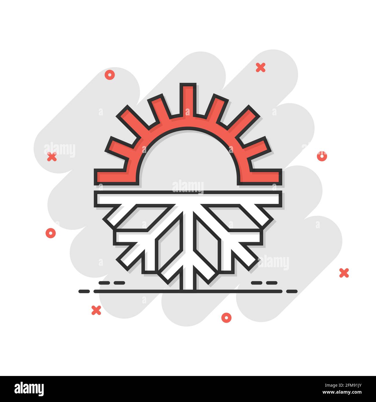 Snowflake and sun icon in comic style. Climate control cartoon vector ...