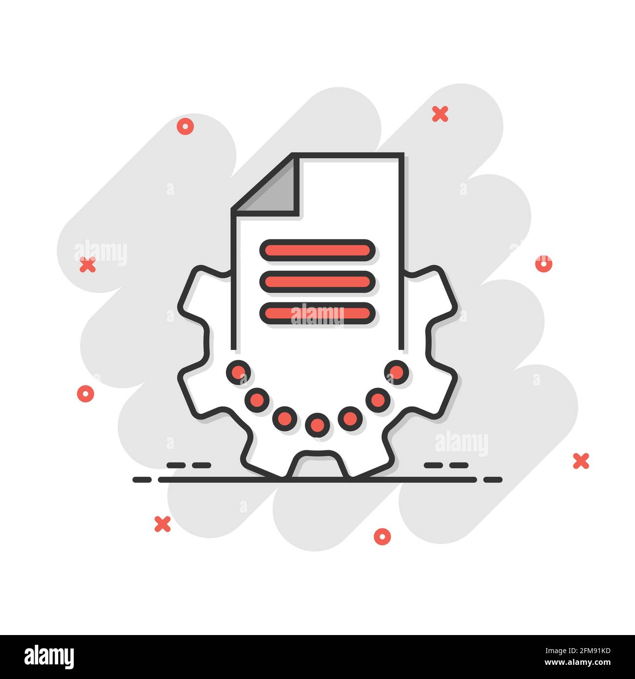 Document with gear icon in comic style. Big data processing cartoon ...