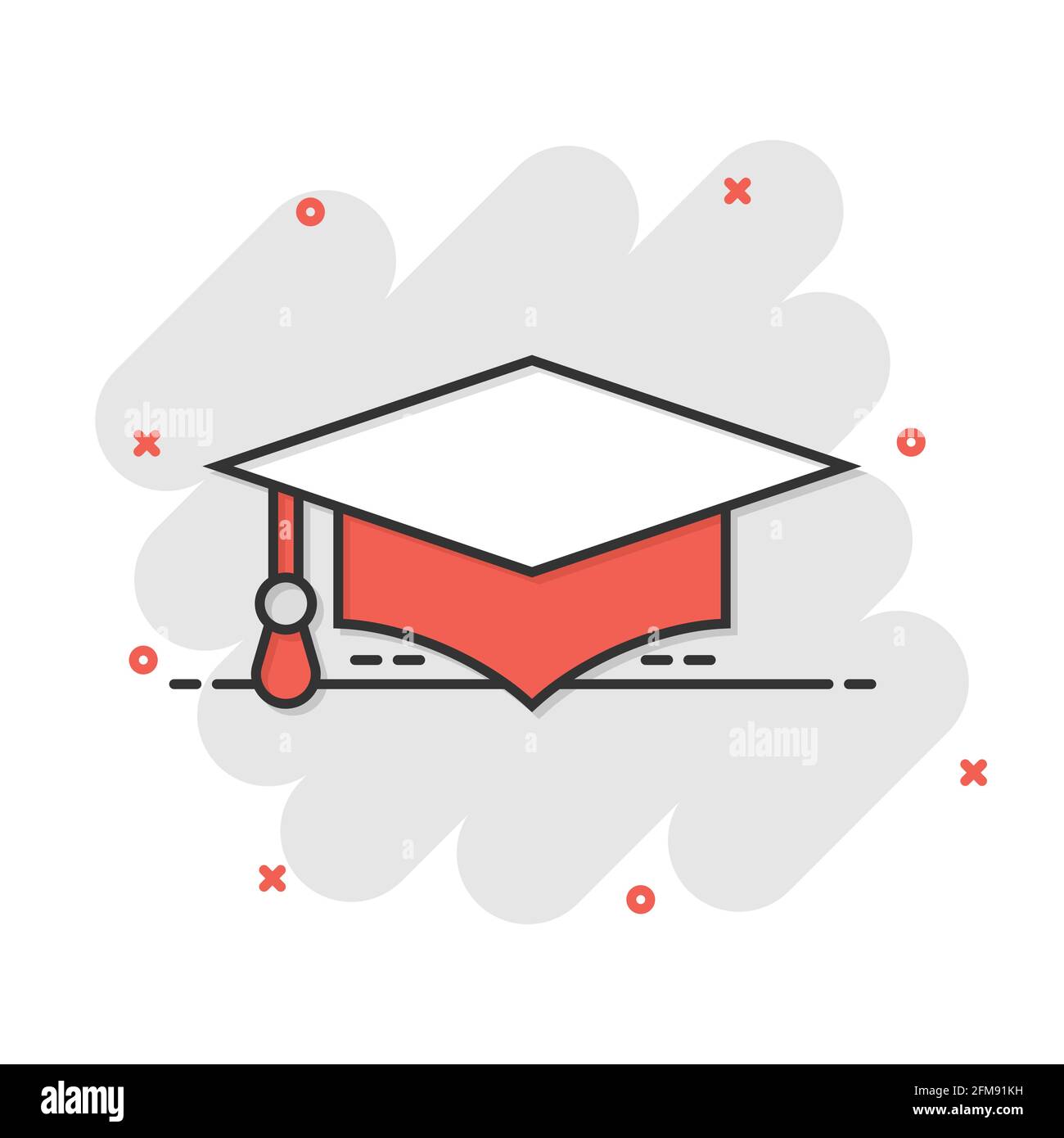 Graduation hat icon in comic style. Student cap cartoon vector ...