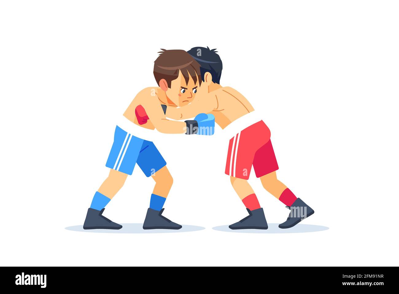 Guys boxers stand in a clinch. Cartoon characters boy vector ...