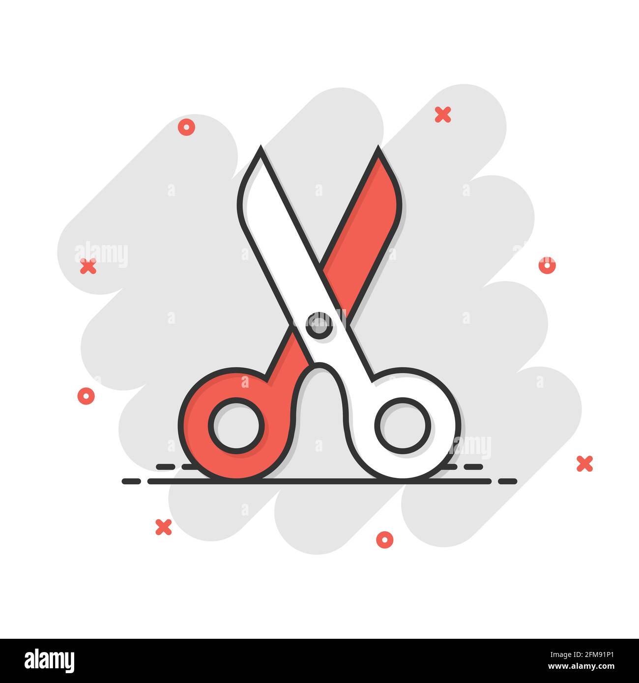 Scissor icon in comic style. Cut equipment cartoon vector illustration ...