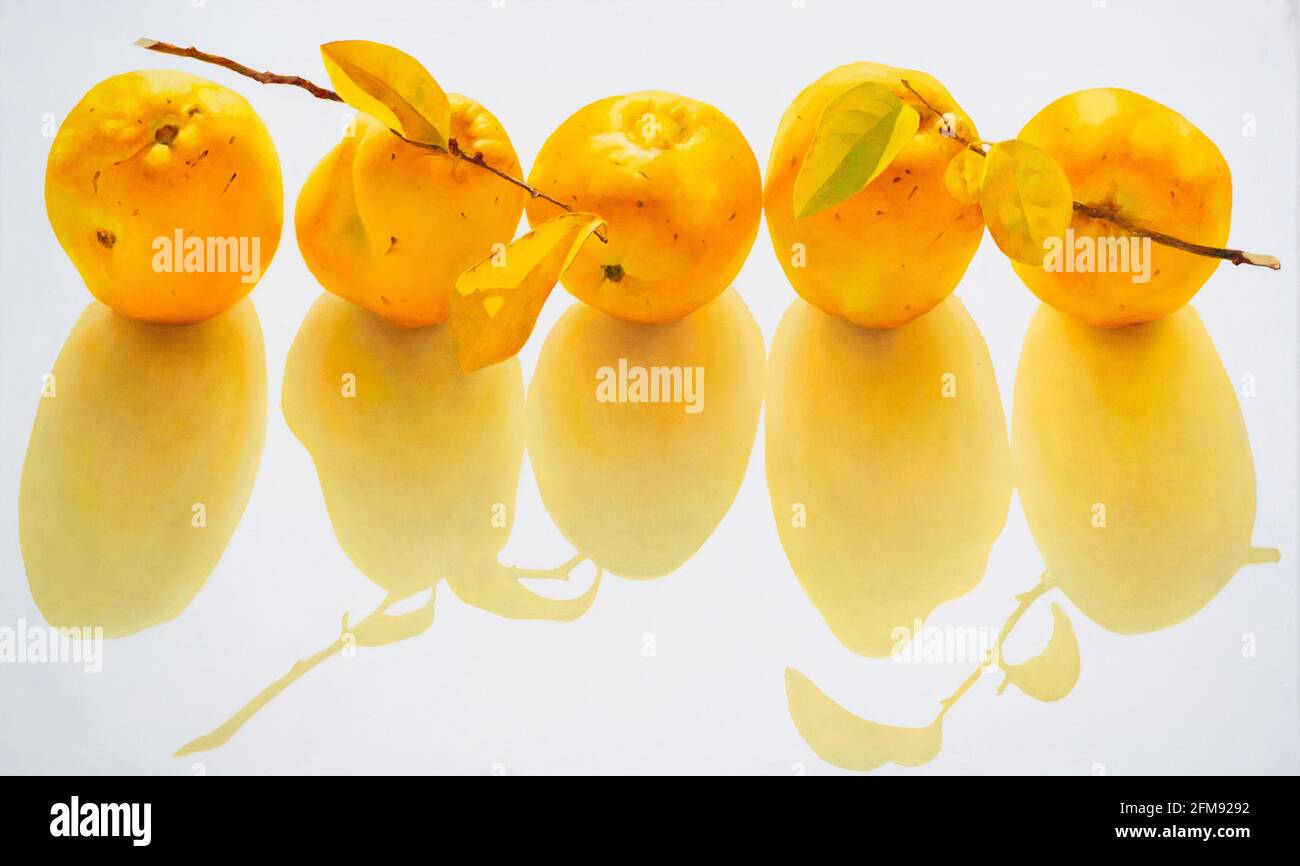 Golden apples with shadow on white background Stock Photo - Alamy