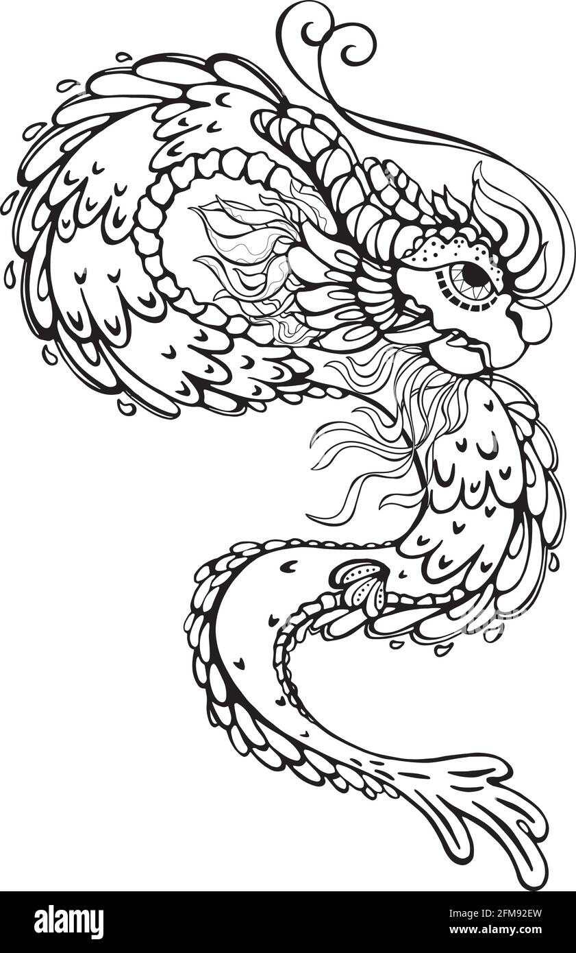 Hand drawn sketch style abstract dragon isolated on white background ...