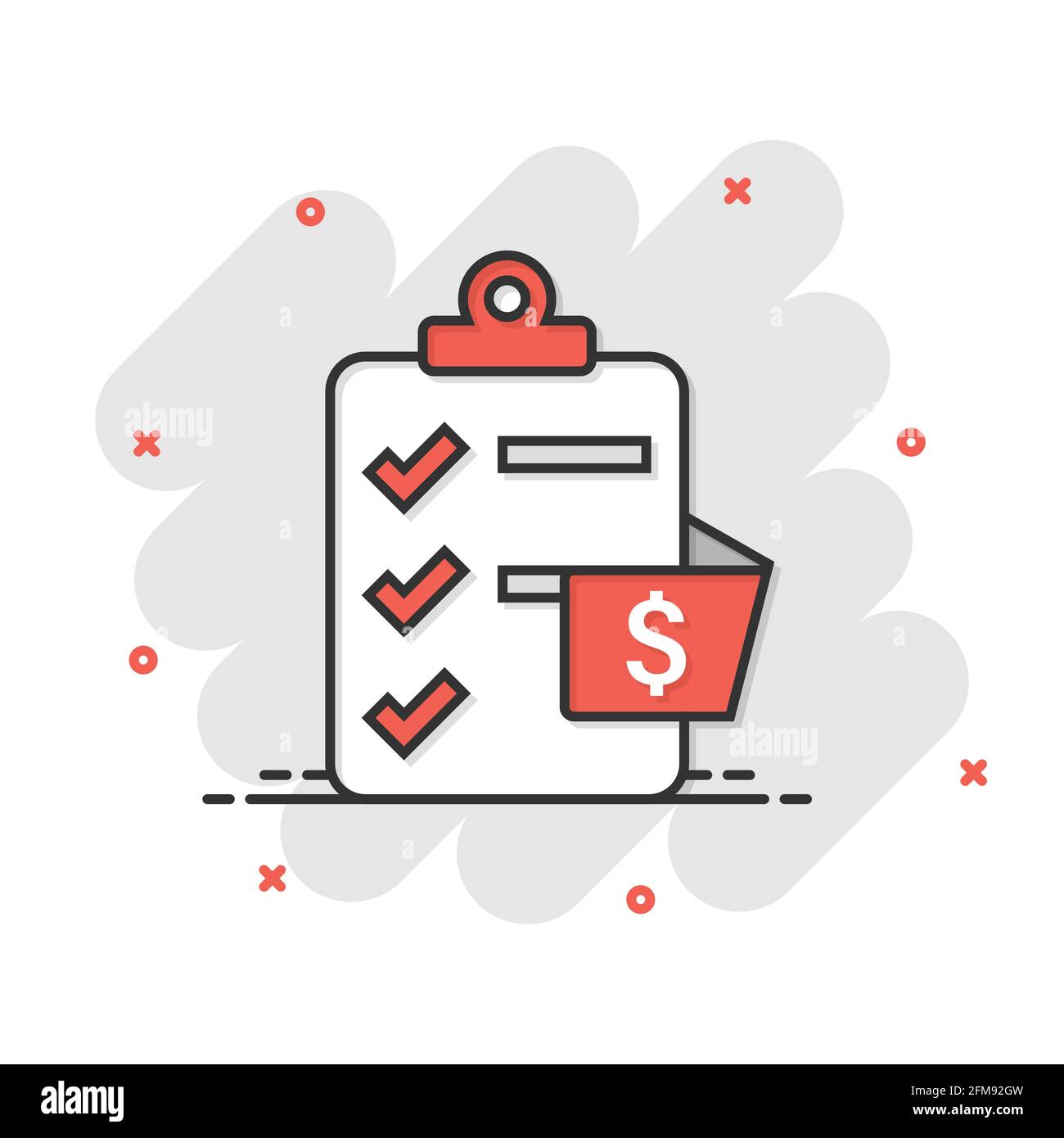 Document checklist icon in comic style. Report cartoon vector ...