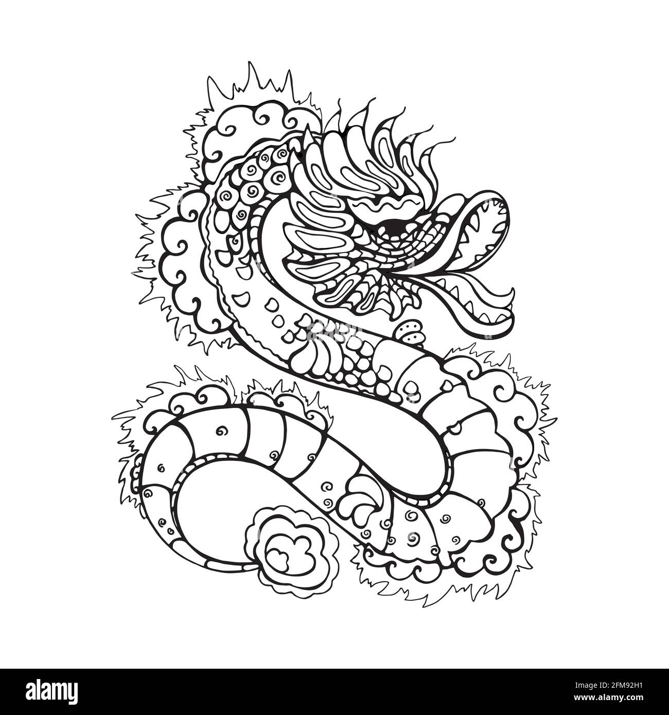Hand drawn sketch style abstract dragon isolated on white background ...