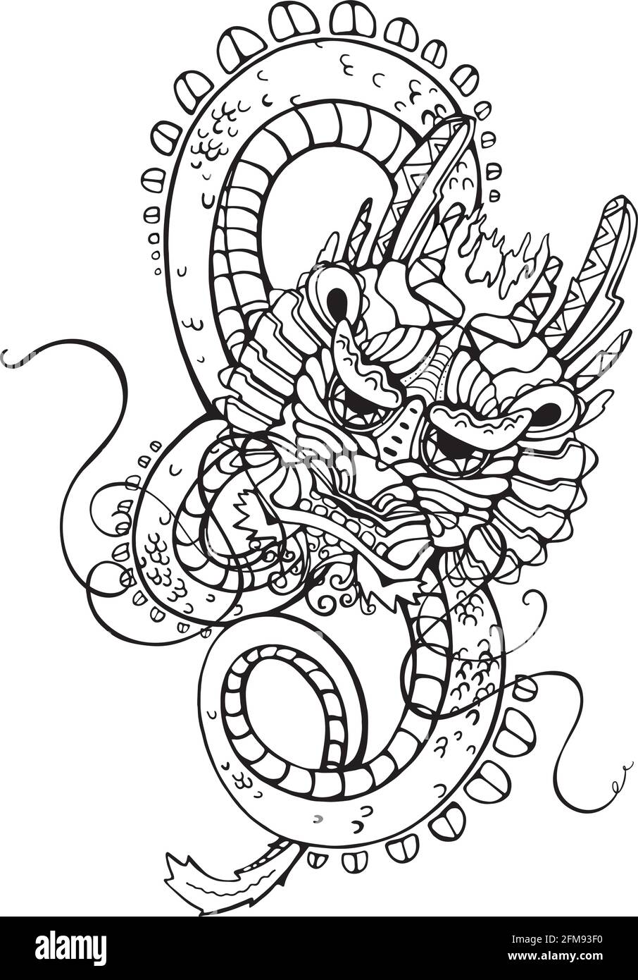 Hand drawn sketch style abstract dragon isolated on white background ...