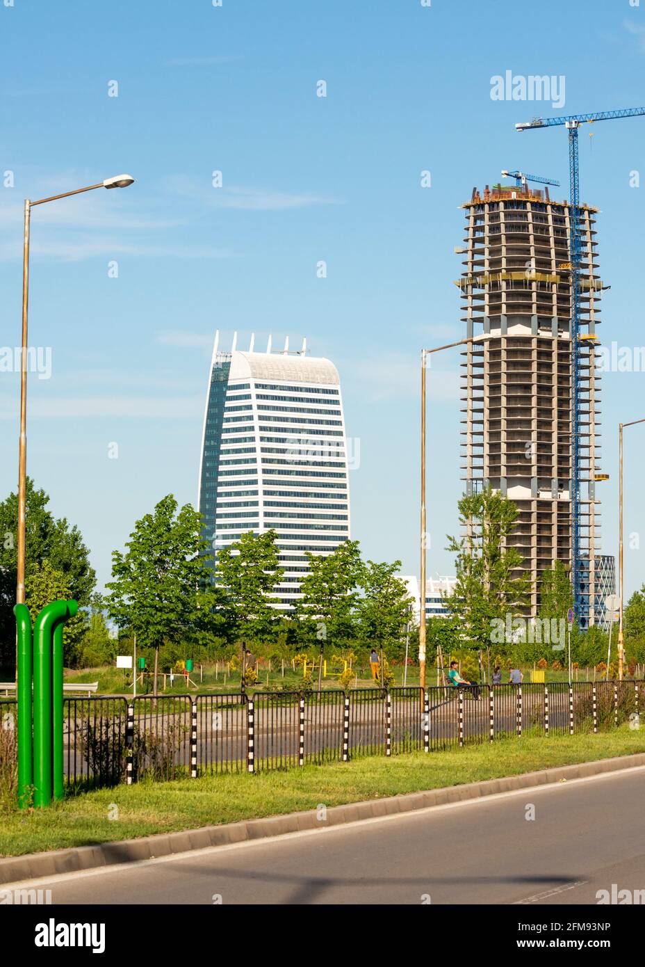 Infrastructure in Sofia, Bulgaria. Sky Fort office building under ...