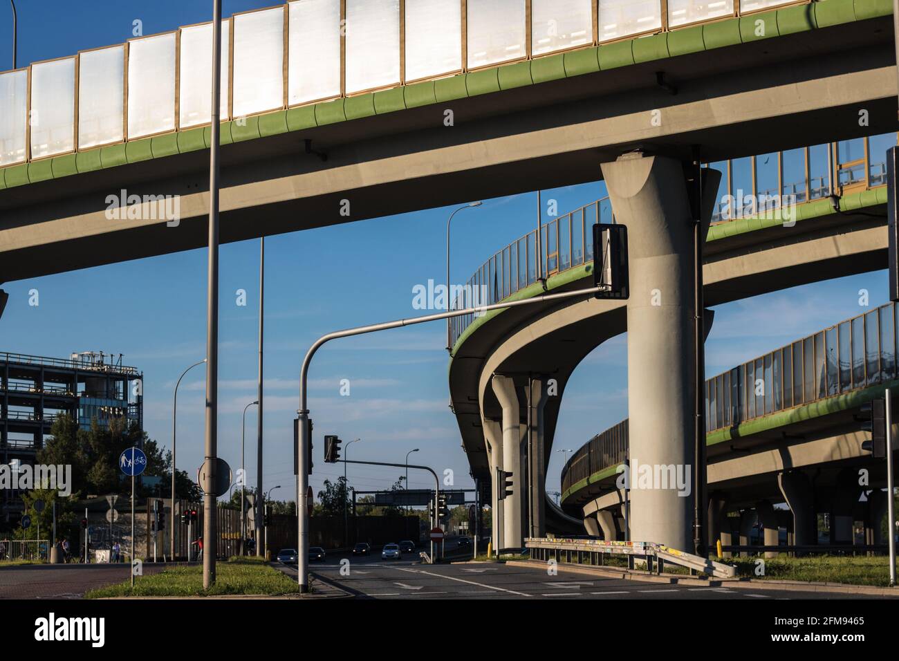 Elevated highway interchange under blue sky Stock Photo - Alamy