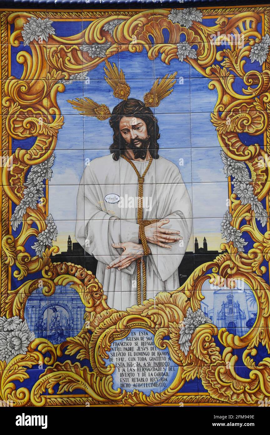 Jesus Christ tile painting, San Francisco Church, Cordoba, Andalucia ...