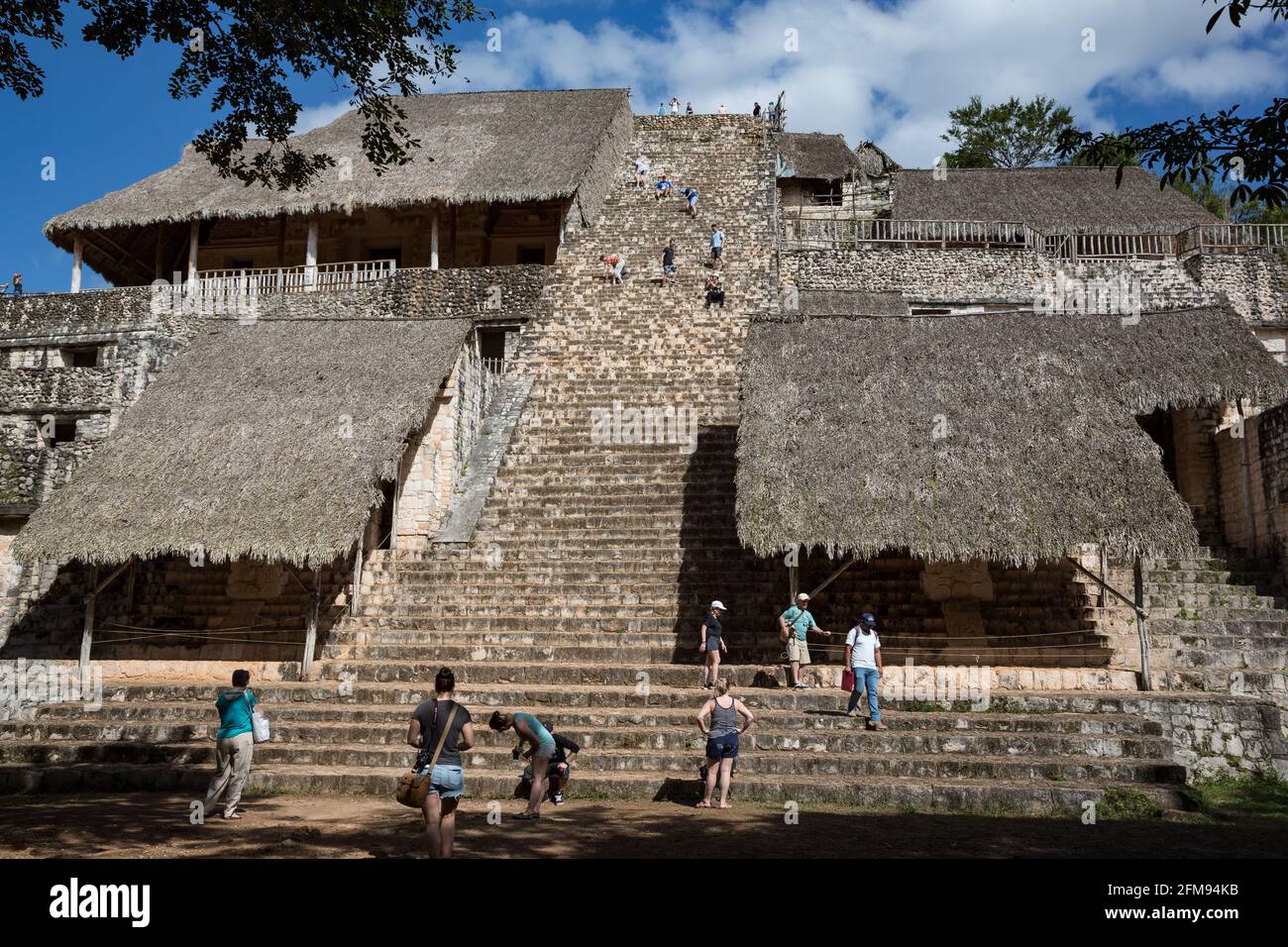 Ek Balam, Mexico - January 31, 2018: Staircase of acropolis pyramid at ...