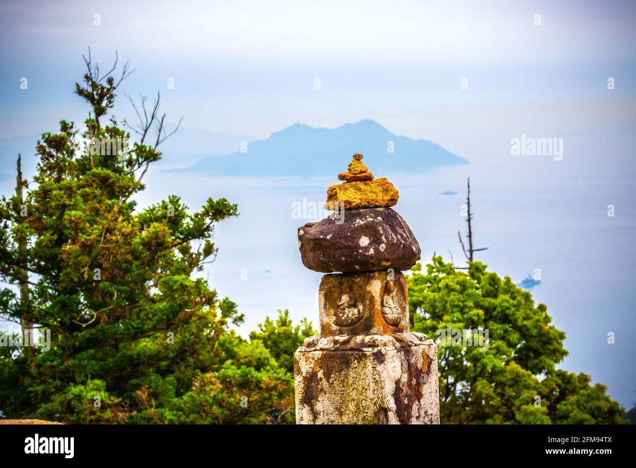 Stack of stone on a mountain background in Japan Stock Photo - Alamy