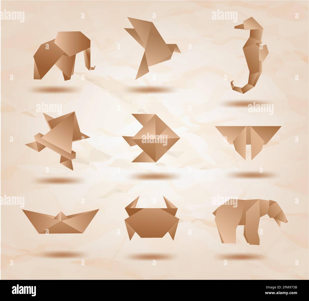Set of origami animals symbols from recycled paper (kraft paper ...