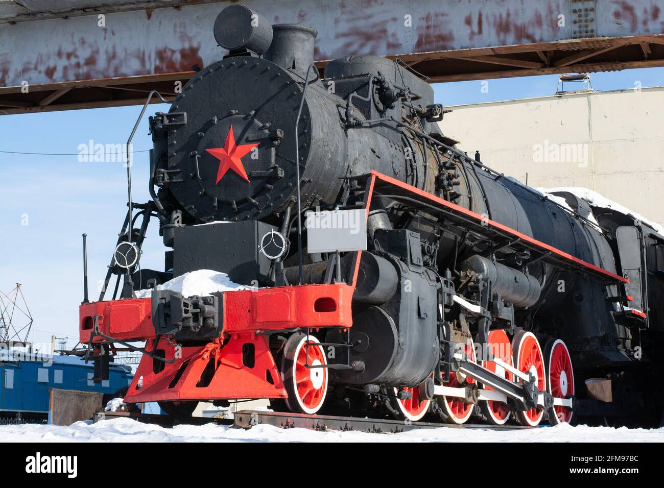 old black steam locomotive with a red star Stock Photo - Alamy