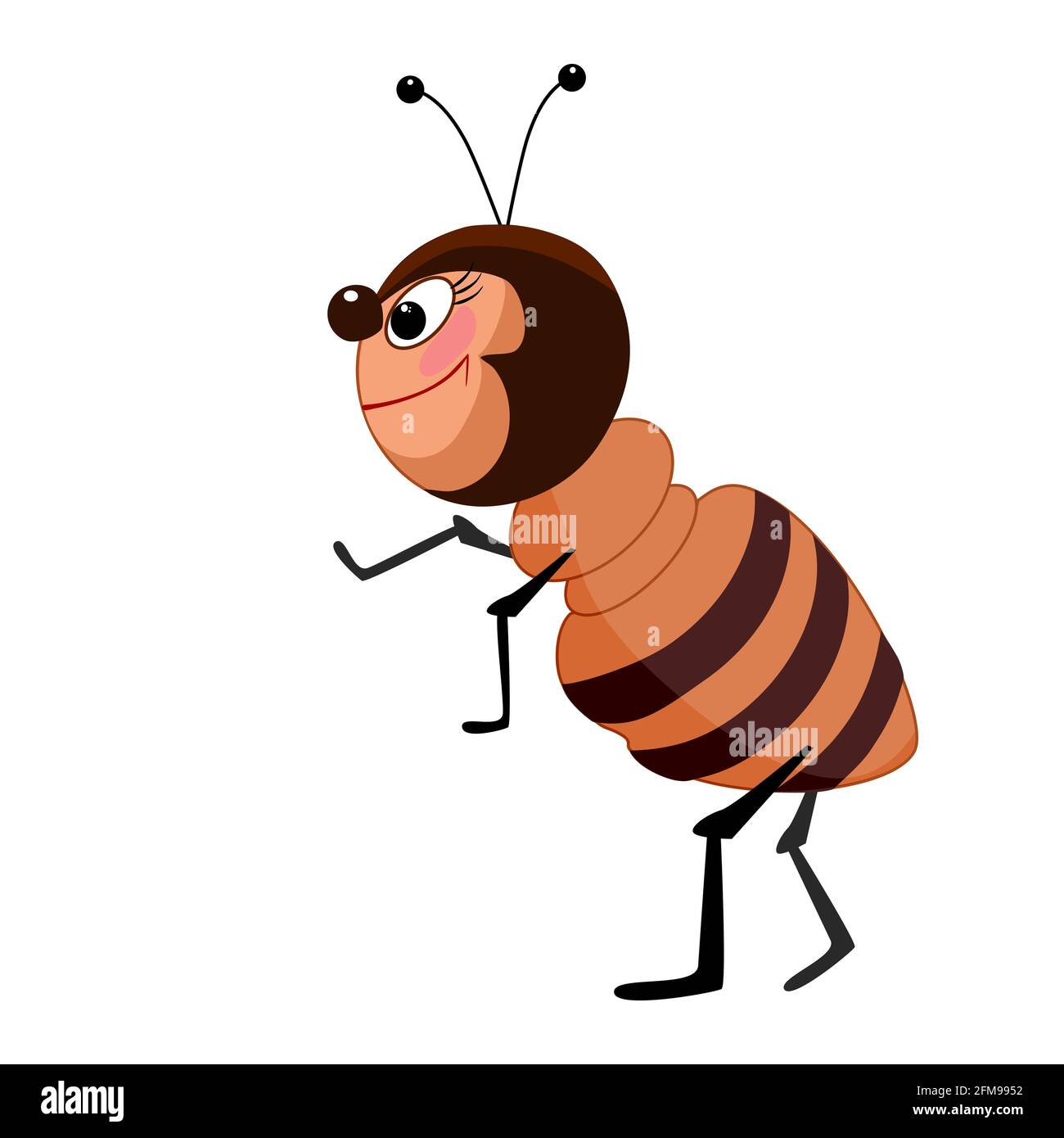 Cartoon ant isolated on white background. Cute bug character. Funny ...