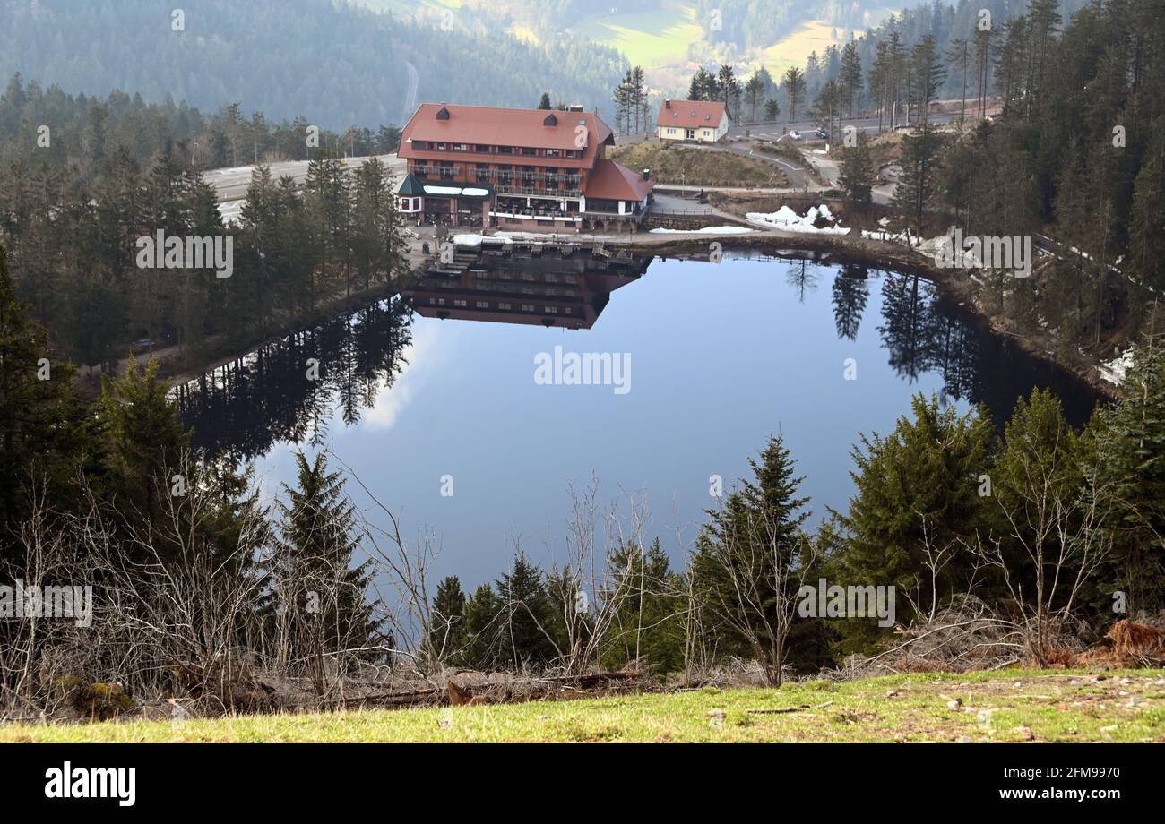 Seebach, Germany. 20th Apr, 2021. View of the Mummelsee, seen from the ...