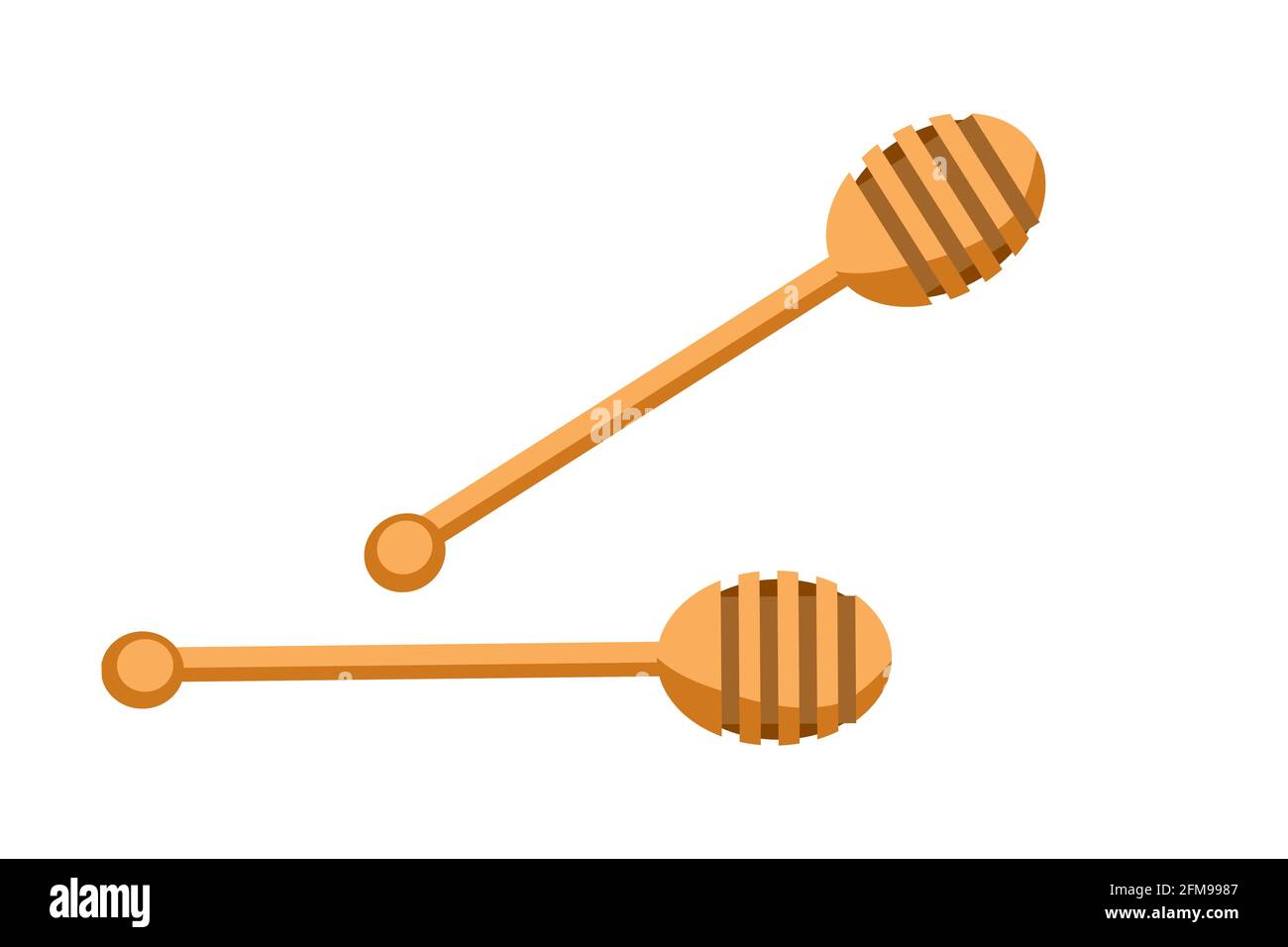 Wooden dipper isolated on white background. Cartoon honey stick or ...