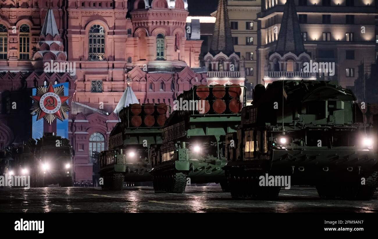 Air defense systems on trucks at the Red Square.Militarized ...