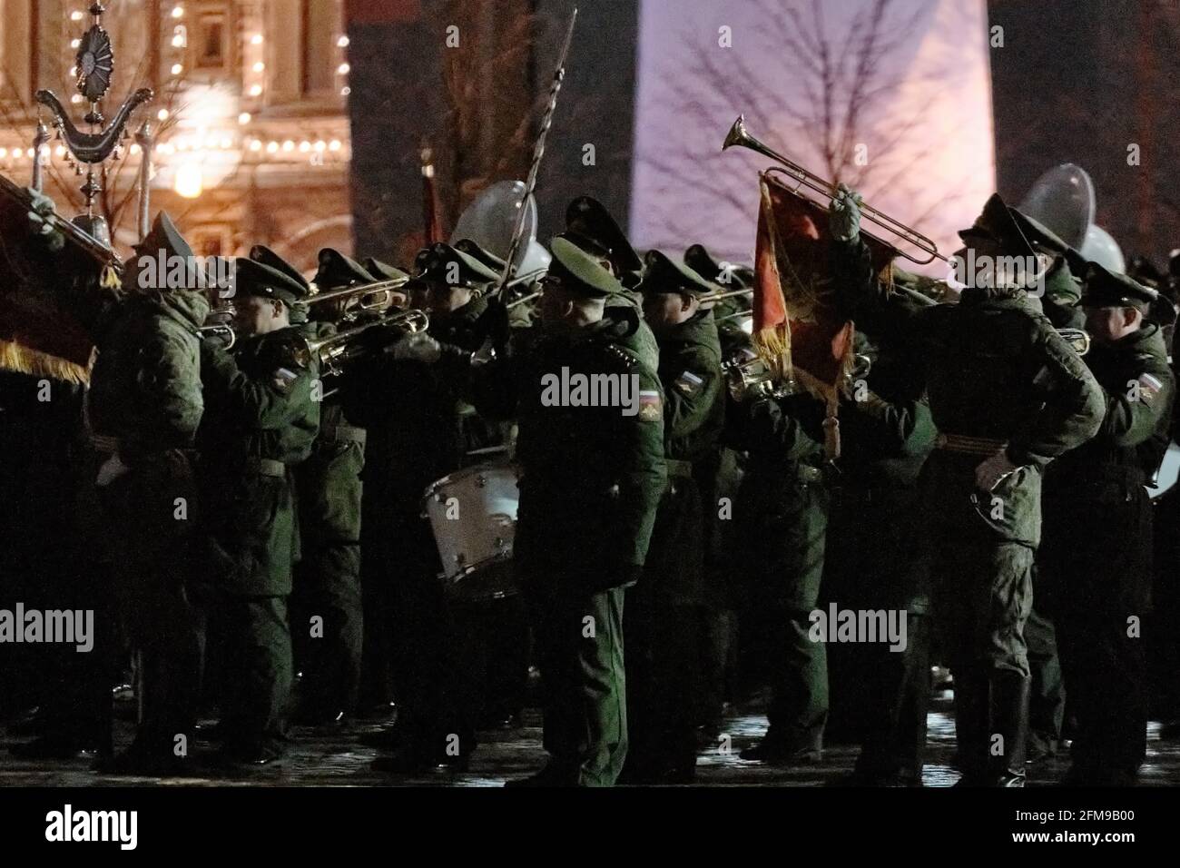 Moscow, Russia. 04th May, 2021. An orchestra plays a counter march ...