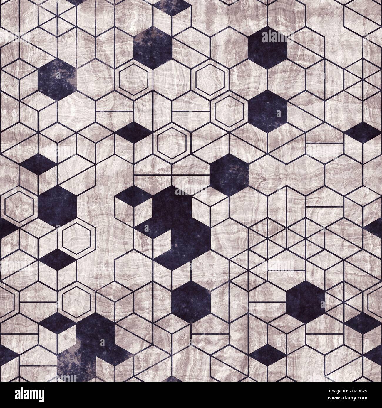 Seamless grungy hexagon pattern isometric geometry net print Stock ...