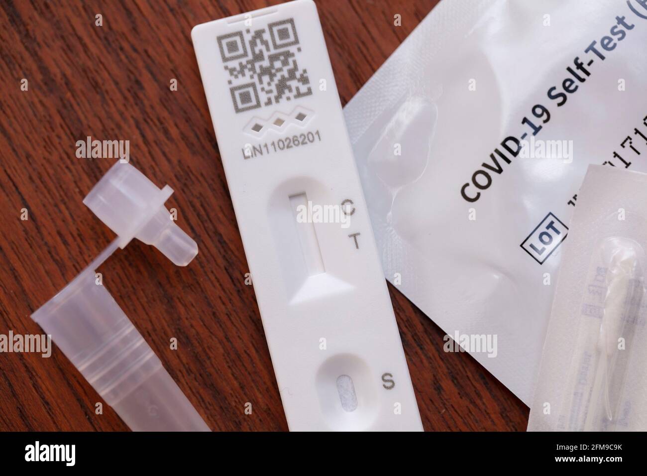 Close up of a coronavirus covid-19 rapid antigen home testing kit Stock ...
