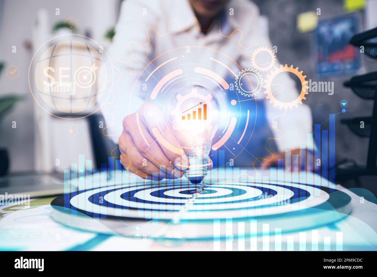 High value progress profit and achievement concept, Businessman put and ...