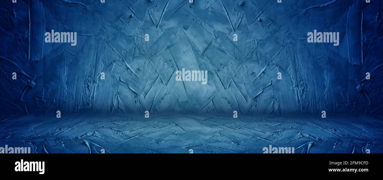 Horizontal dark blue grunge texture cement showroom or concrete wall ...