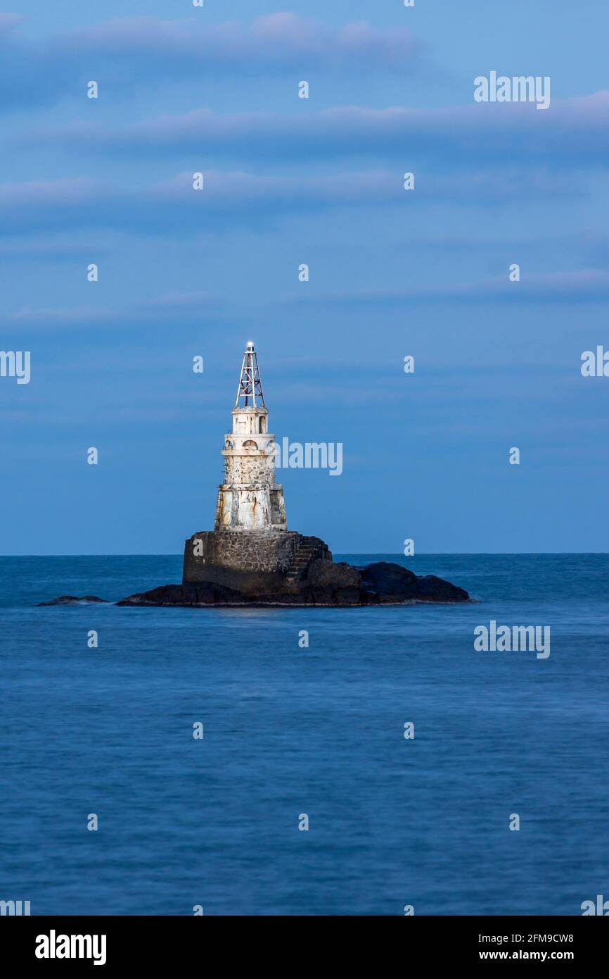 Amazing sunset view of lighthouse town of Ahtopol, Burgas Region ...