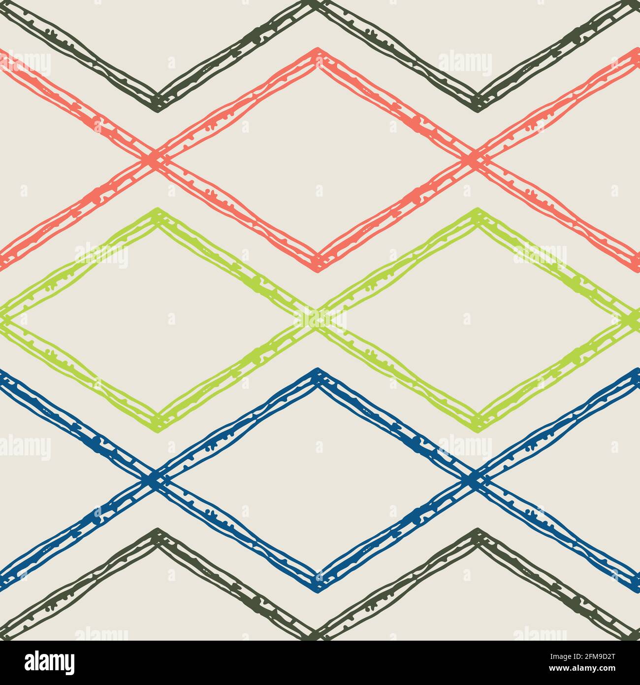 Diamond shape doodle grid seamless vector pattern background. Modern ...