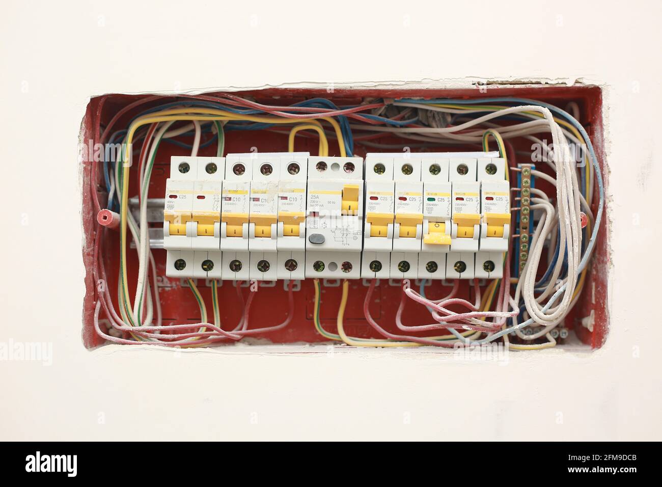 Electricity distribution box. Fuse Box. Isolated on white wall ...