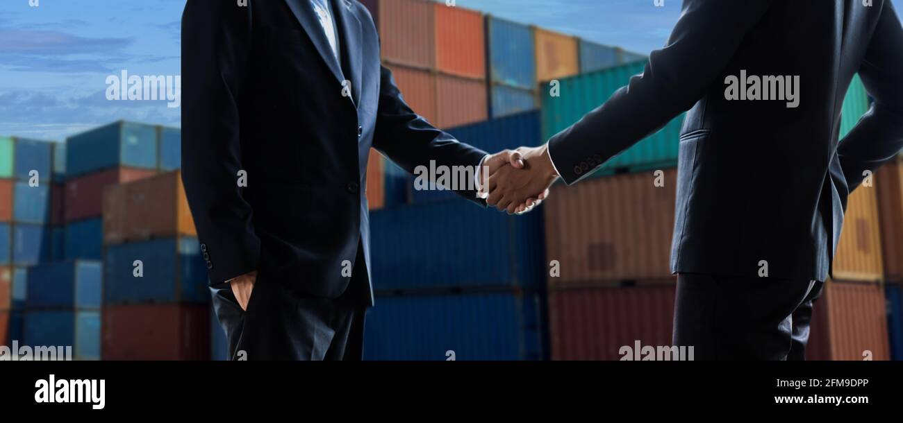 export and import cargo business concept. Close up hand of businessmen ...
