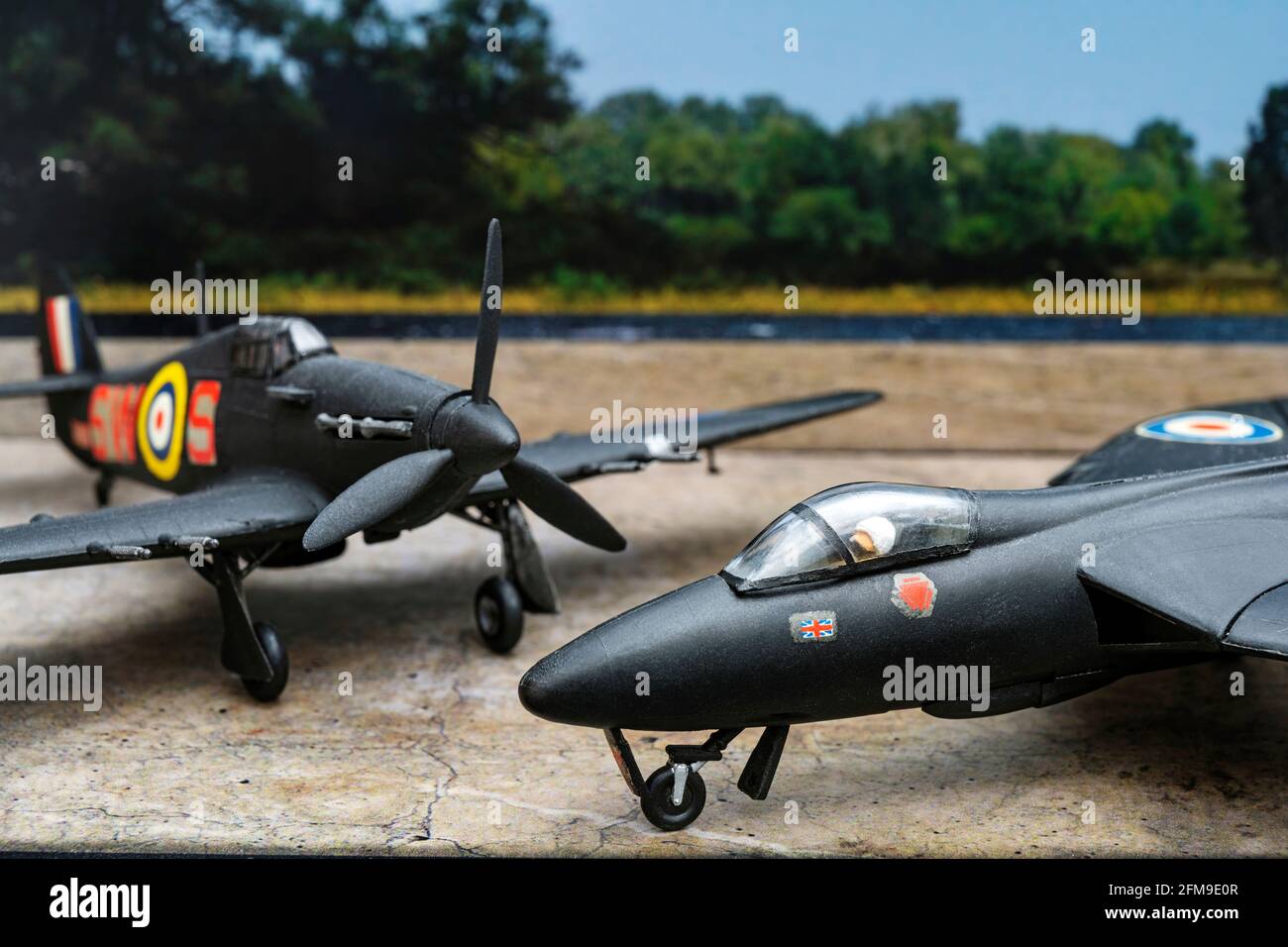 Hawker Hunter and Hurricane night fighter plastic models Stock Photo ...