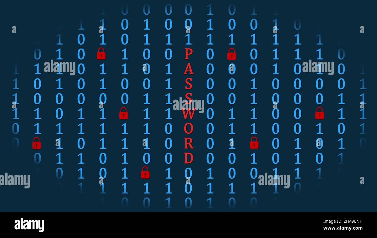 Information technology concept - PASSWORD lettering inside binary code ...