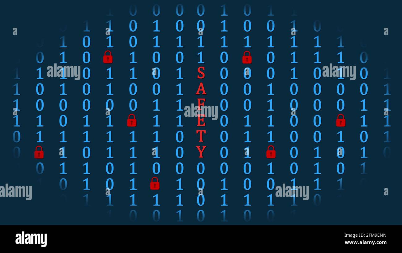 Information technology concept - SAFETY lettering inside binary code in ...