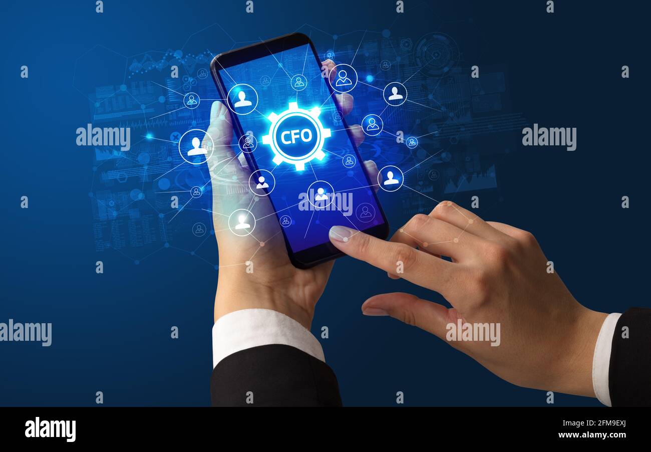 Hand using smartphone with technology concept Stock Photo - Alamy