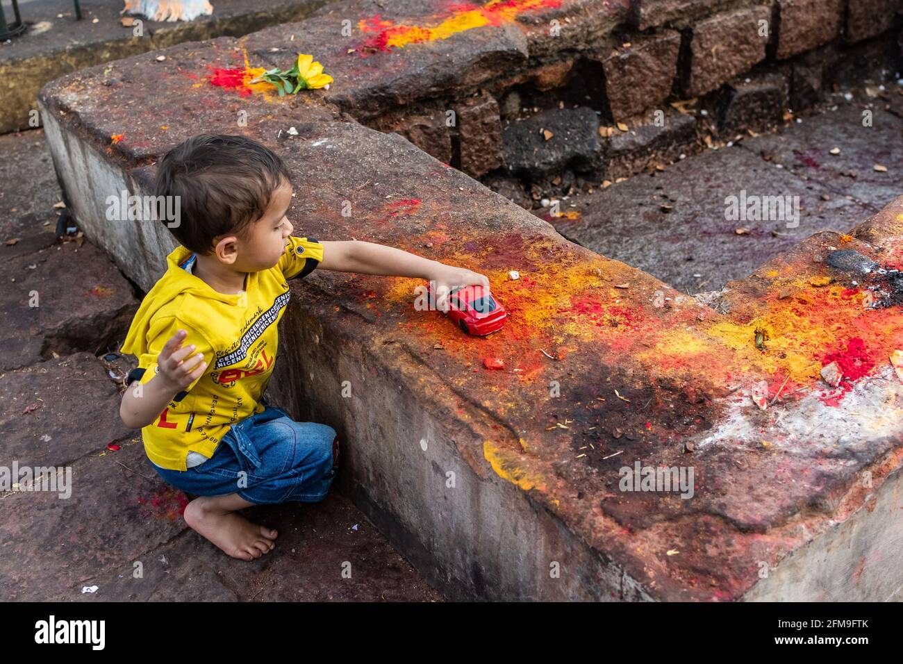 Mysuru, Karnataka, India - January 2019: A young Indian boy playing ...