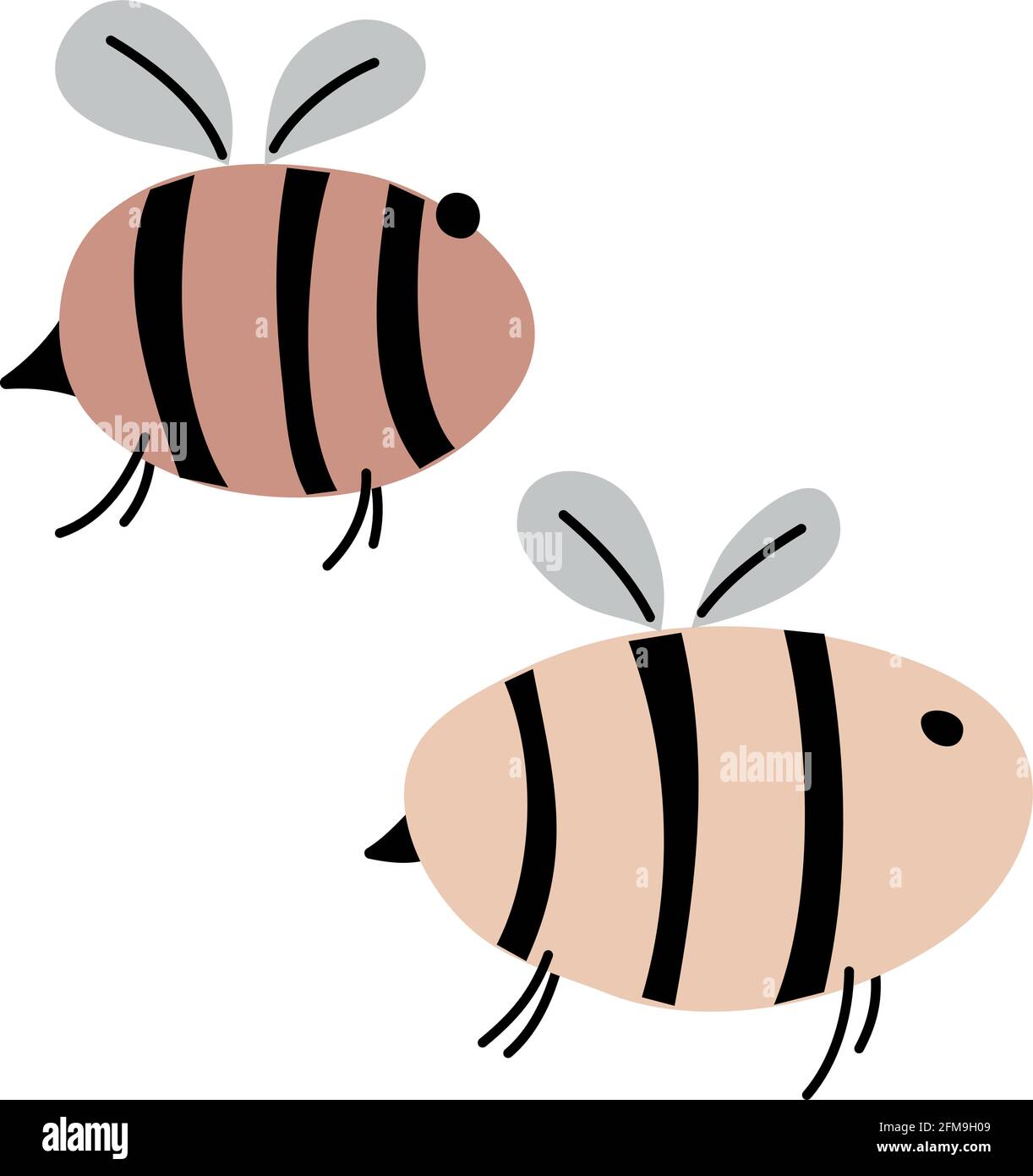 Funny bees with inscriptions. Vector naive characters in scandinavian ...