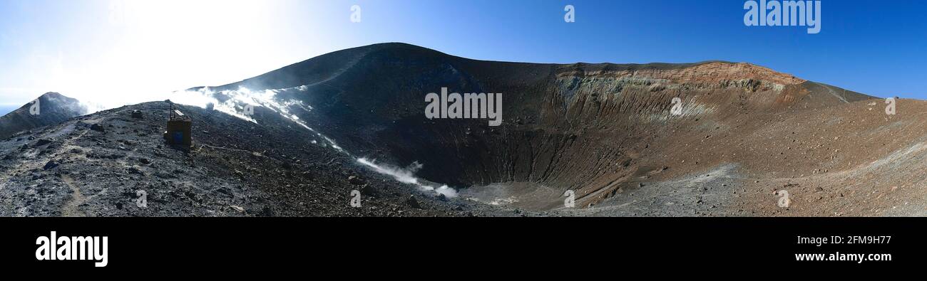 Italy, Sicily, Aeolian Islands, Vulcano, summit of the volcano, view ...