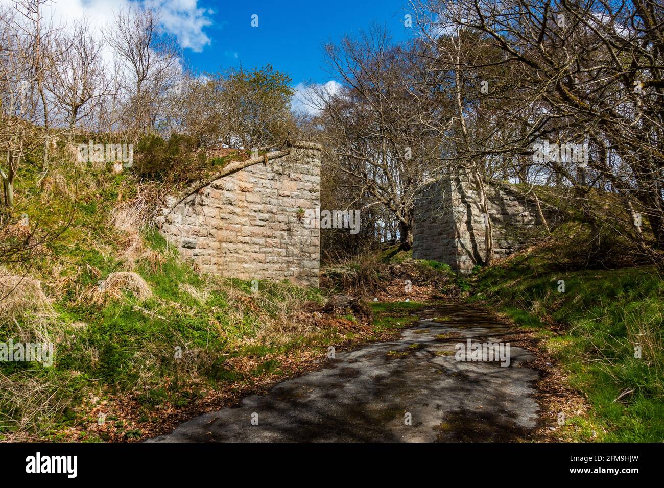 The remains of a former rail bridge near Ellon, Aberdeenshire, Scotland ...