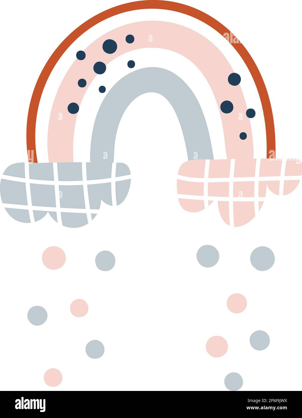 Vector rainbow with clouds and rain dots in cartoon scandinavian style ...