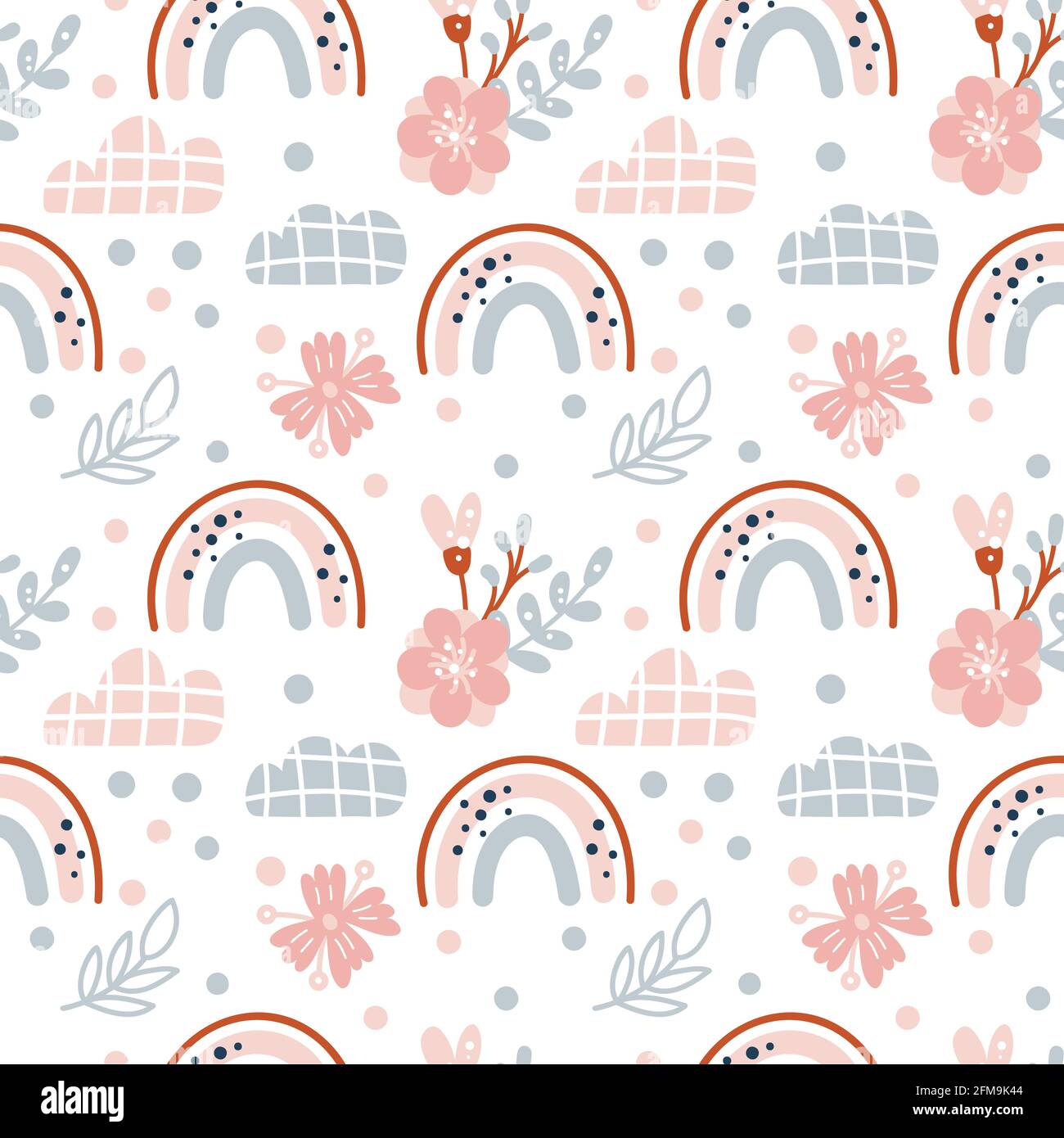 Cute spring seamless vector pattern with hand drawn scandinavian ...