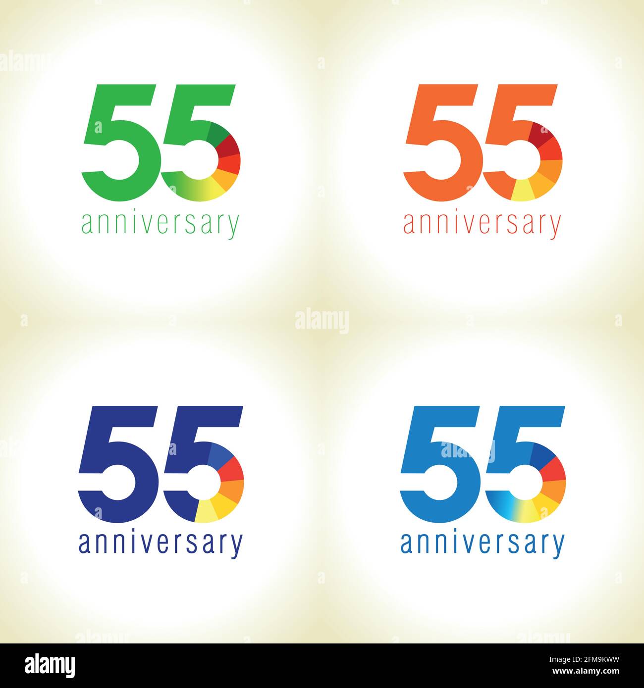 55 years old logotype. Coloured 55 th anniversary set. Abstract ...