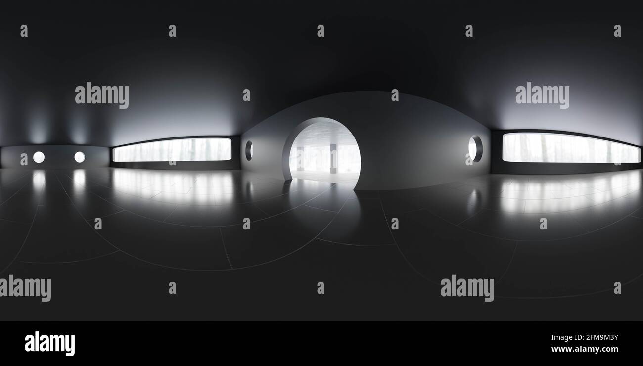 full 360 degree panorama view of empty dark living room building ...